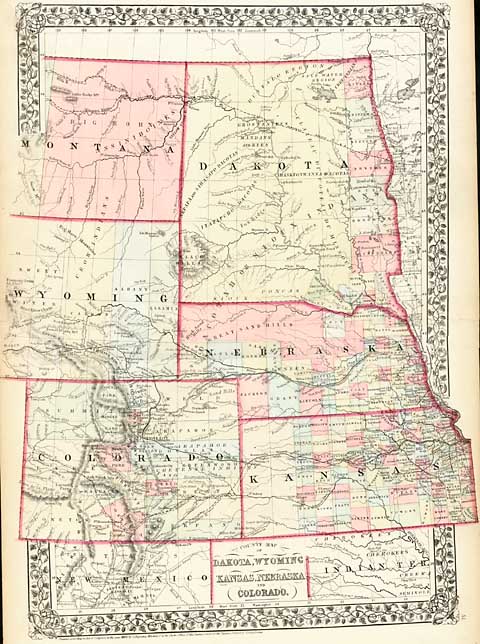 County Map of Dakota, Wyoming, Kansas, Nebraska and Colorado - Barry ...