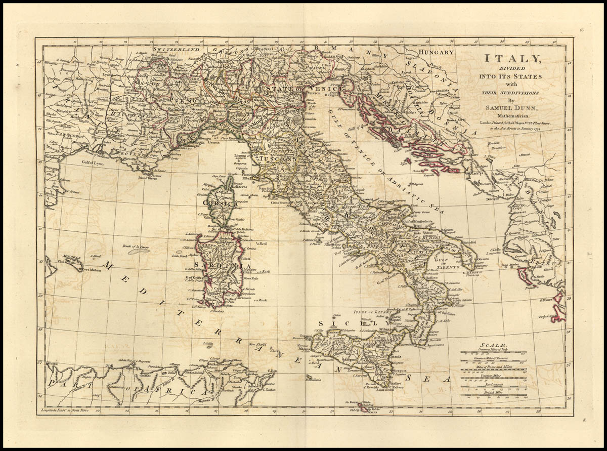Italy, Divided Into Its States with Their Subdivisions… 1774 [Corsica ...
