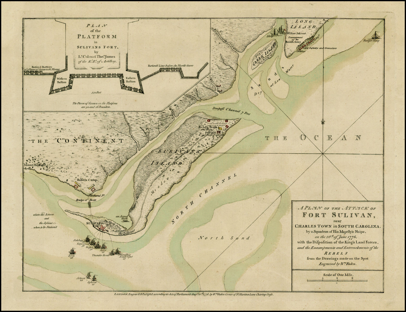 A Plan of the Attack of Fort Sulivan, near Charles Town in South ...