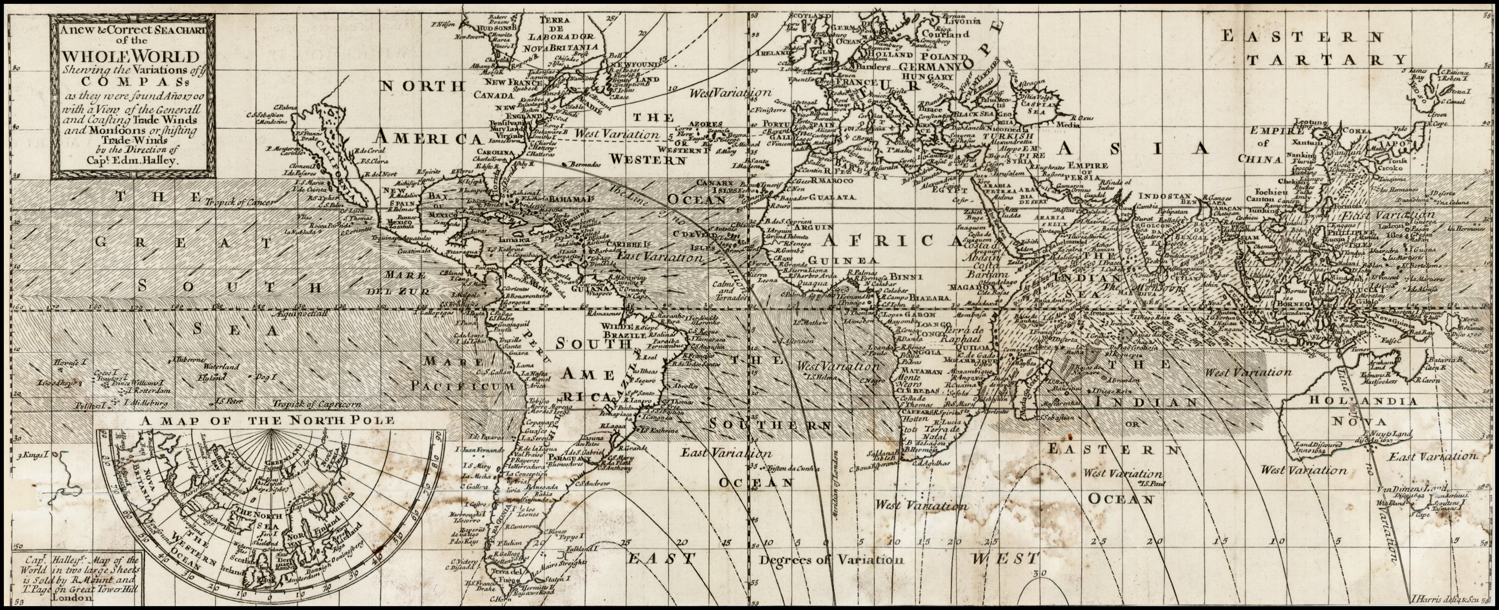A new & Correct Sea Chart of the Whole World Shewing the Variations of ...
