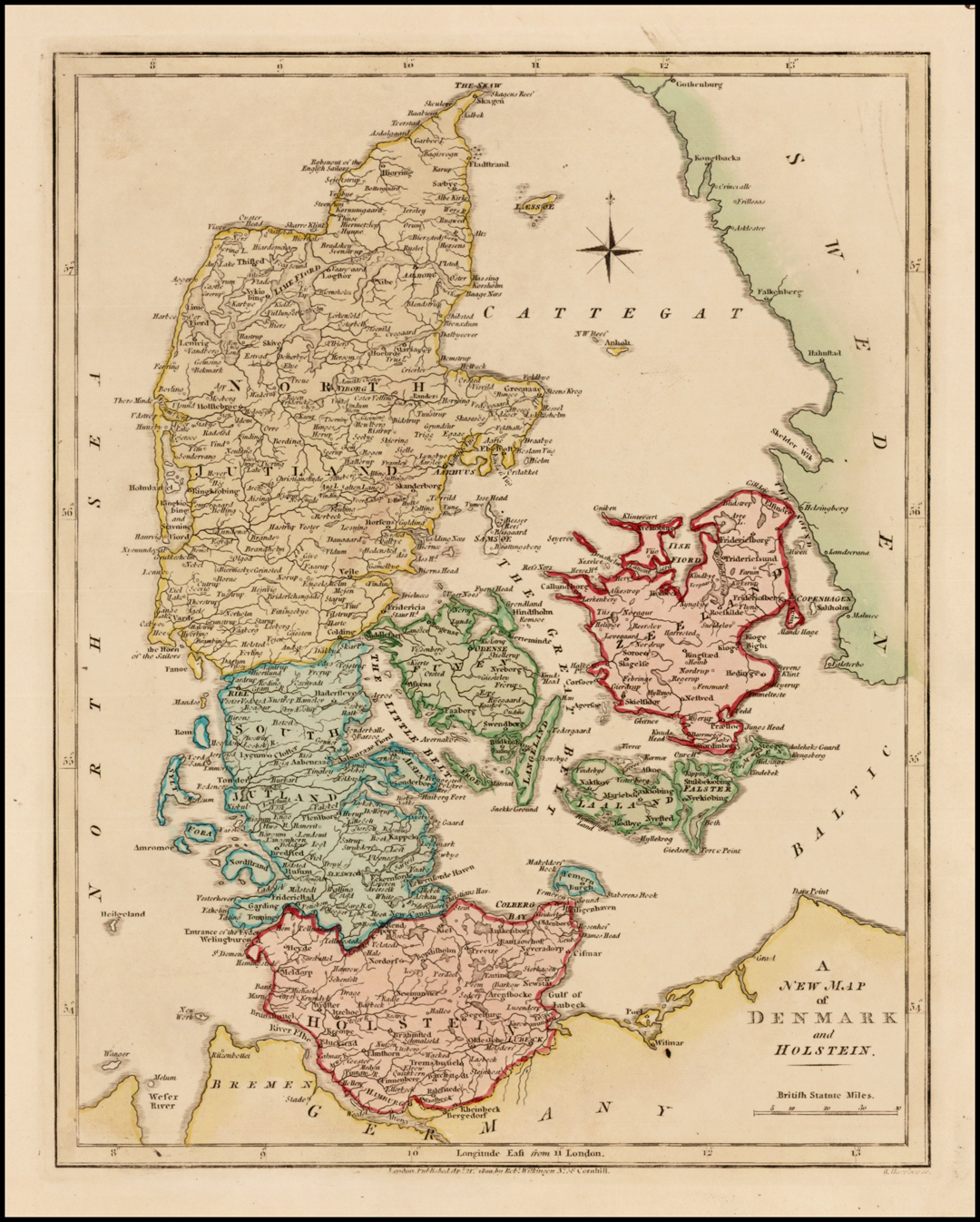 A New Map of Denmark and Holstein - Barry Lawrence Ruderman Antique ...