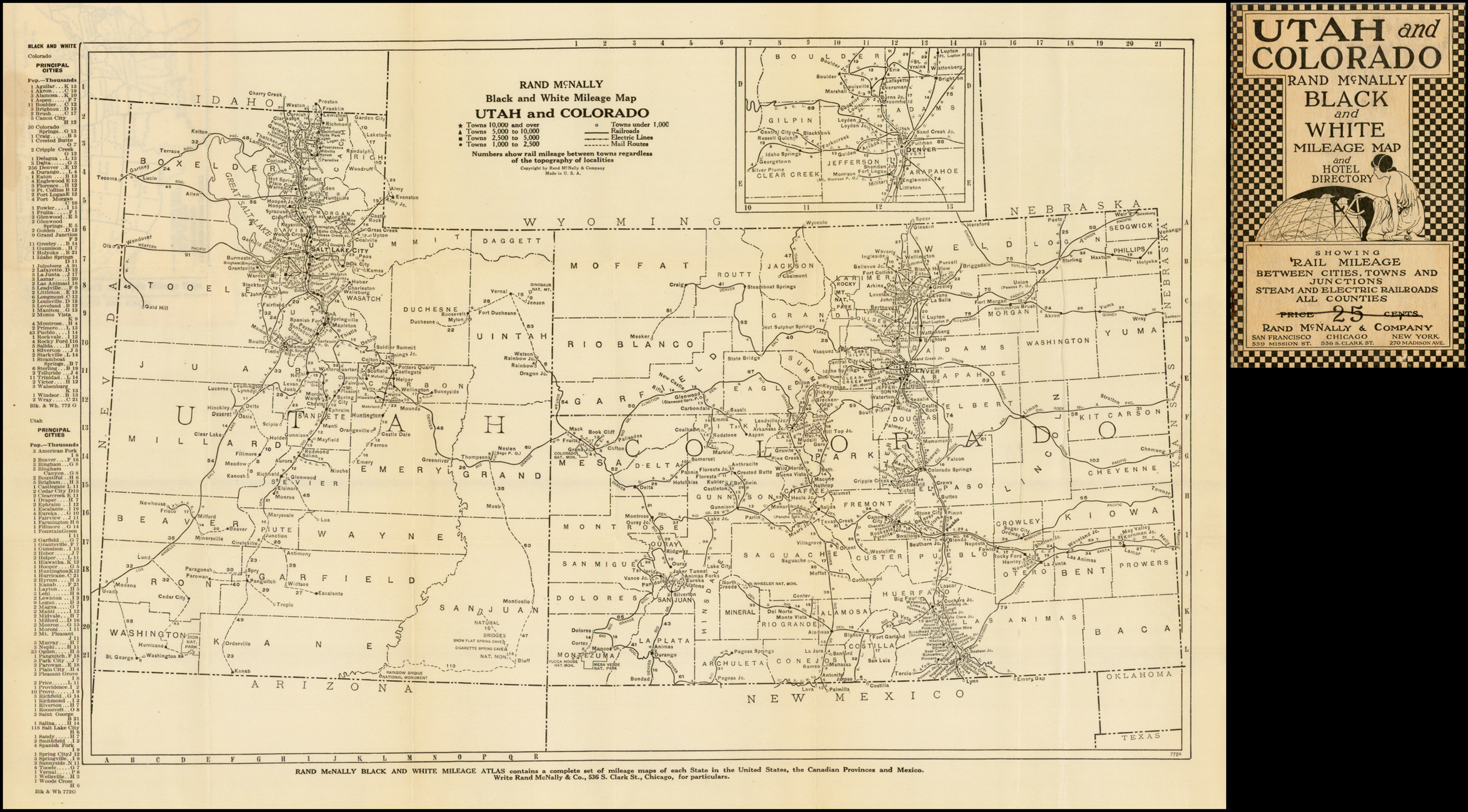 Rand McNally Black and White Mileage Map Utah and Colorado - Barry ...