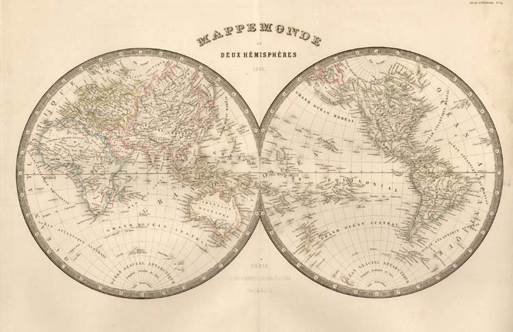 Mappe Monde en deu Hemispheres …1851 - Barry Lawrence Ruderman Antique ...