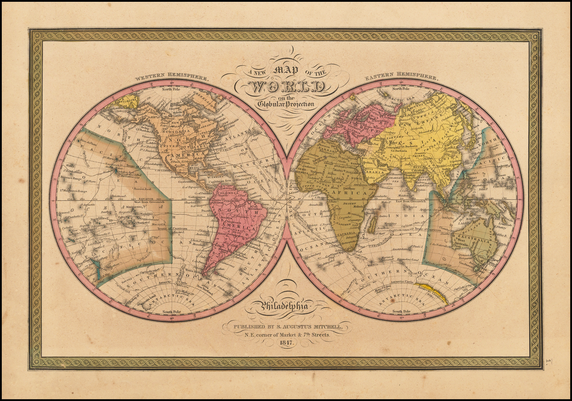 A New Map of the World on the Globular Projection … 1847 - Barry ...