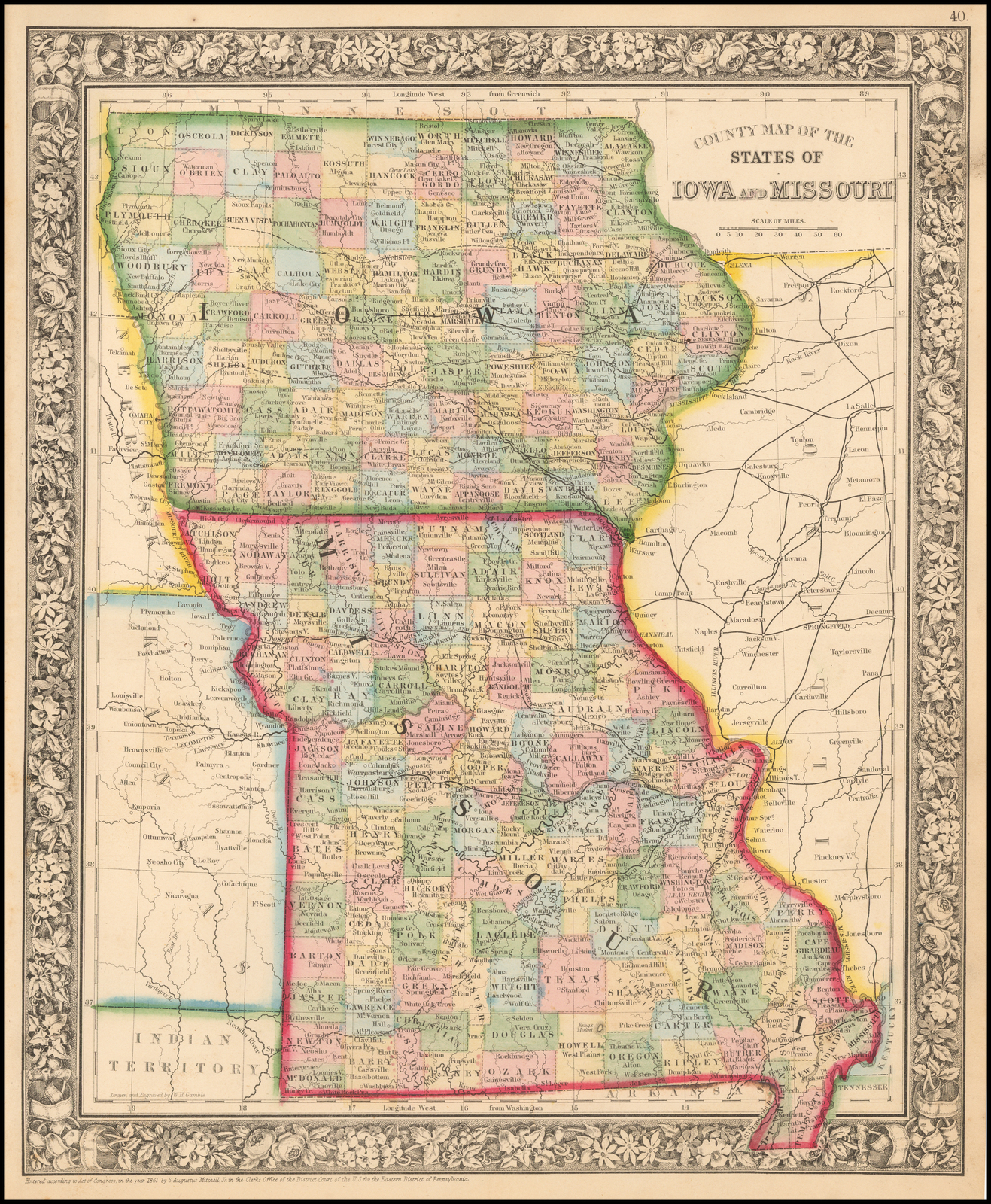 County Map of the States of Iowa and Missouri - Barry Lawrence Ruderman ...