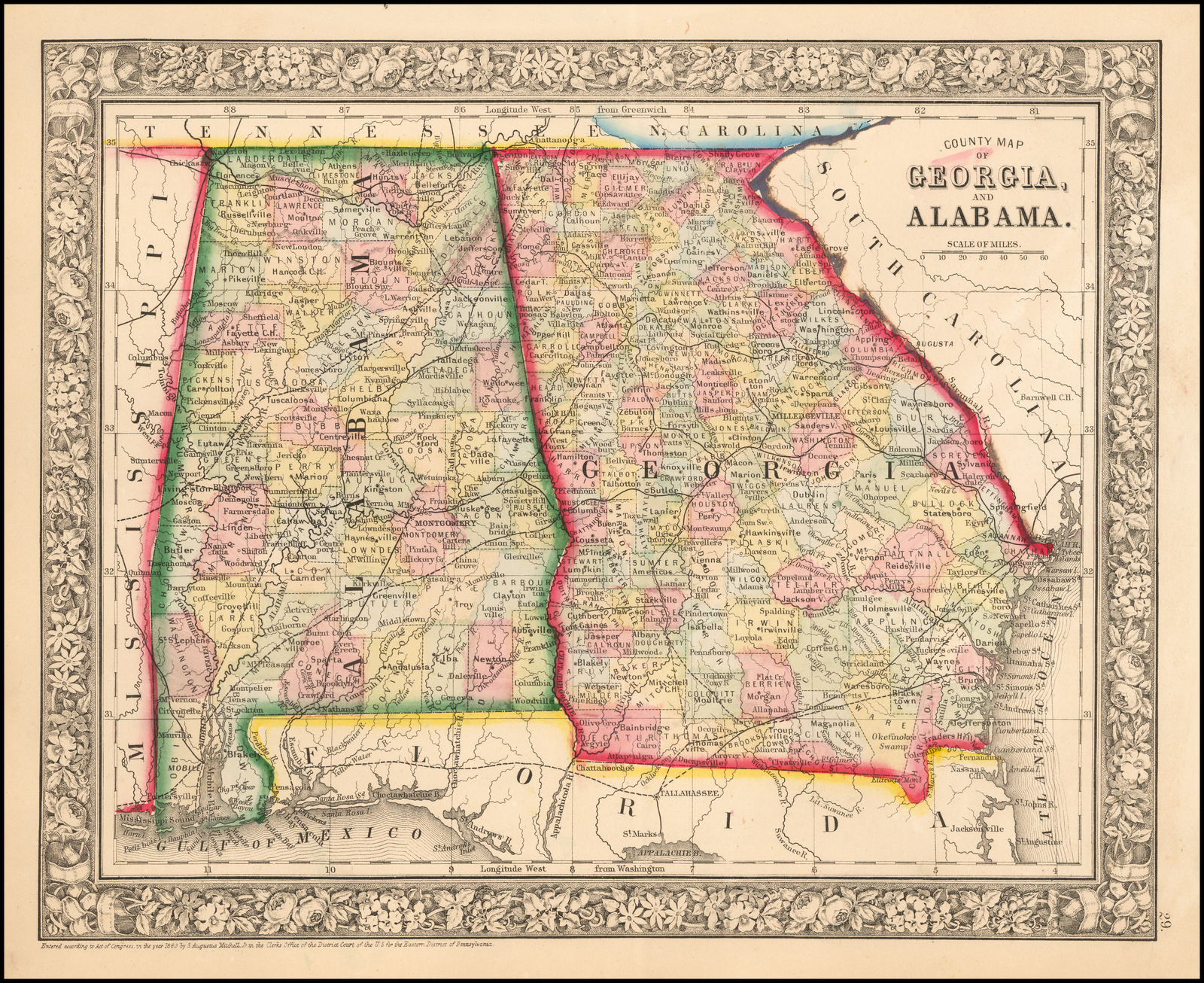County Map of Georgia and Alabama - Barry Lawrence Ruderman Antique ...