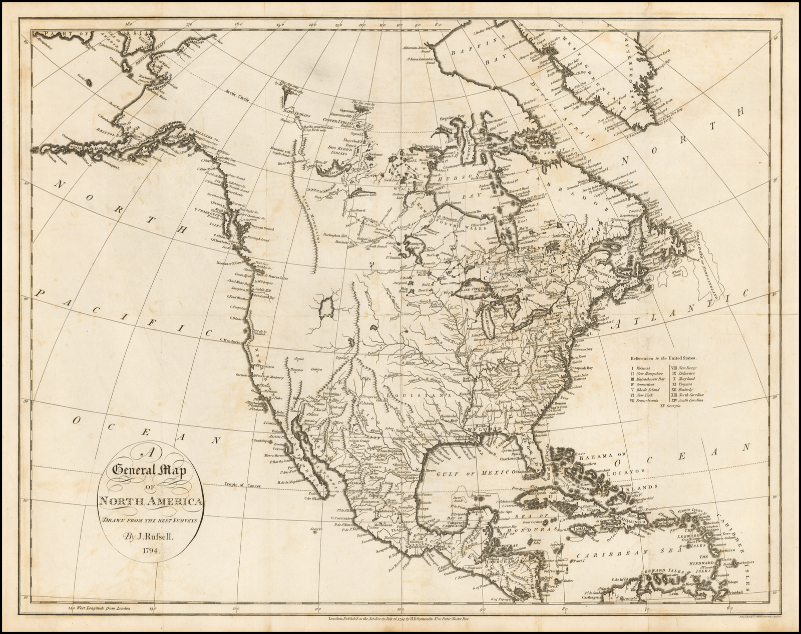 A General Map of North America Drawn From The Best Surveys… 1794 ...