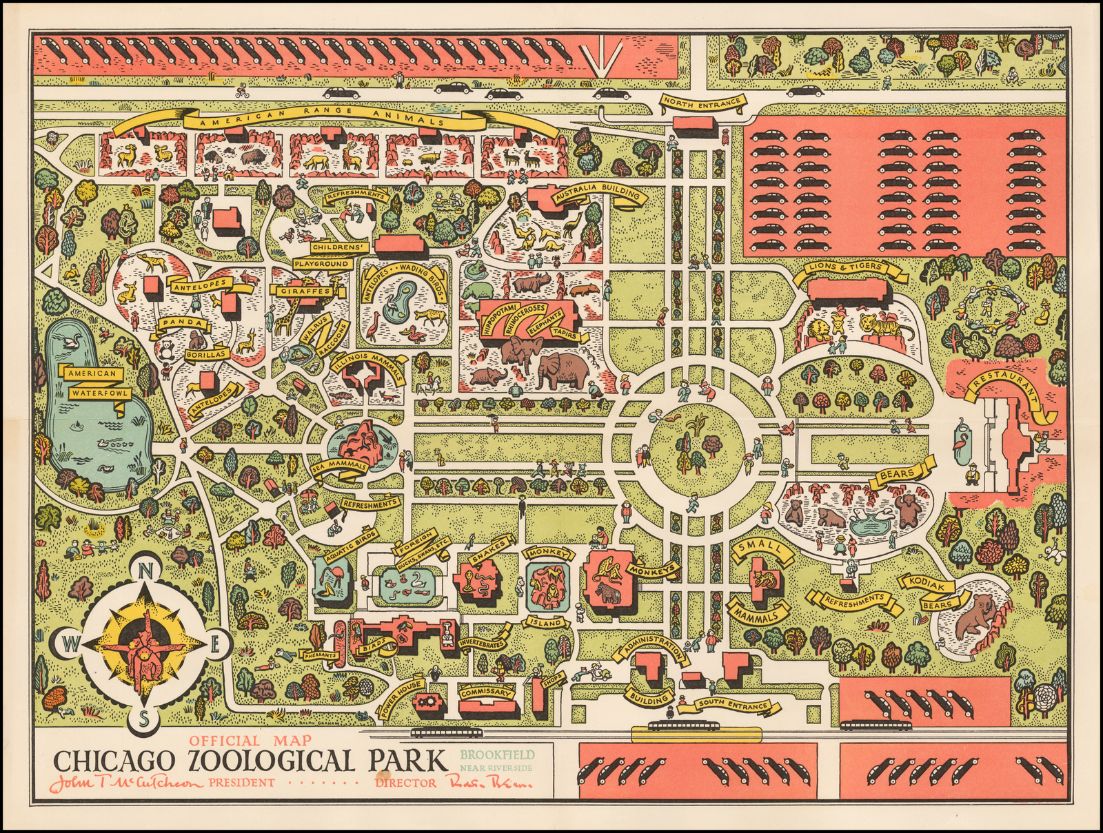Official Map Chicago Zoological Park - Barry Lawrence Ruderman Antique ...