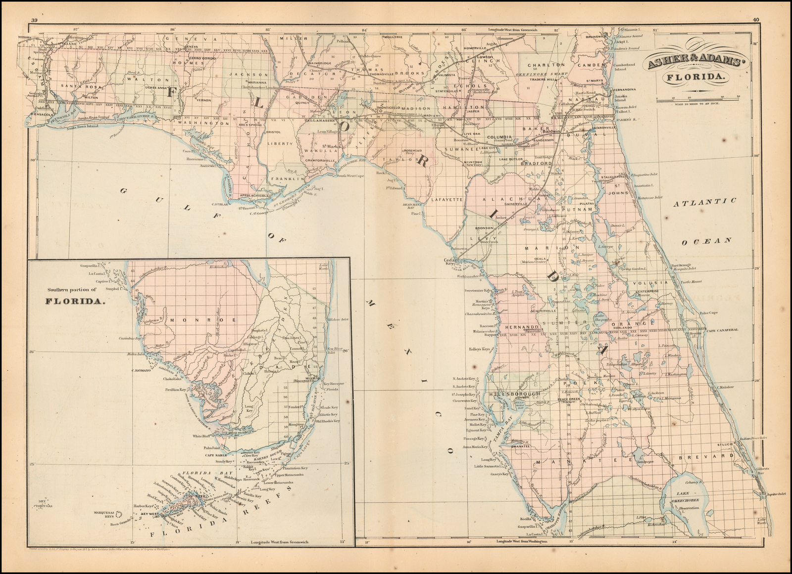 Asher & Adams Florida - Barry Lawrence Ruderman Antique Maps Inc.