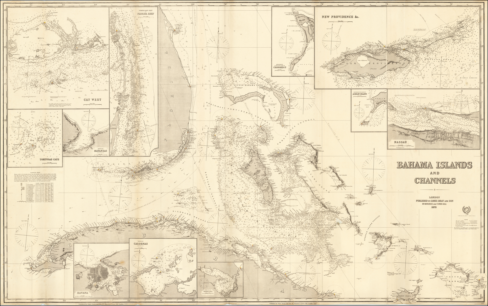 Bahama Islands and Channels - Barry Lawrence Ruderman Antique Maps Inc.