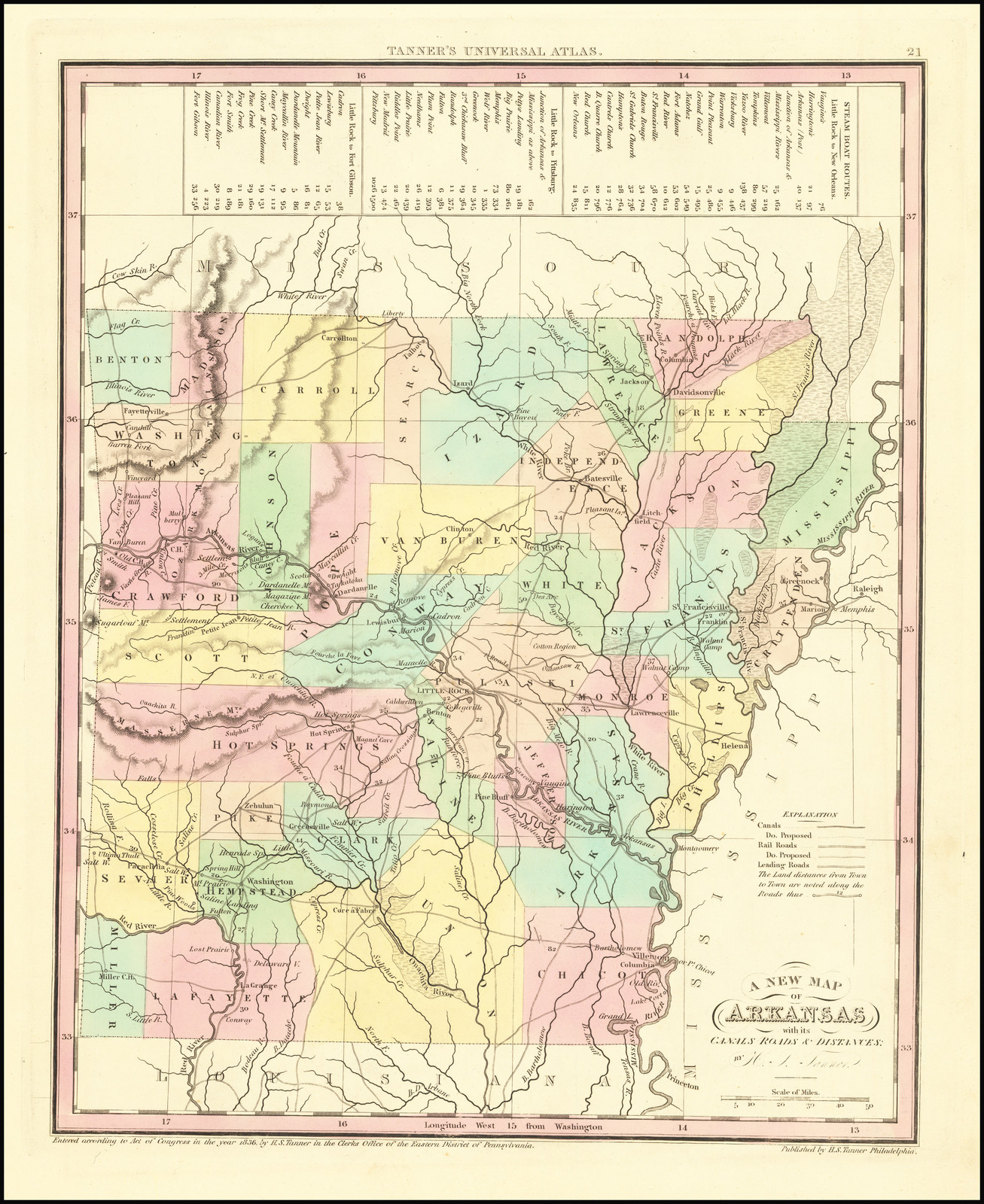 A New Map of Arkansas with its Canals Roads & Distances - Barry ...