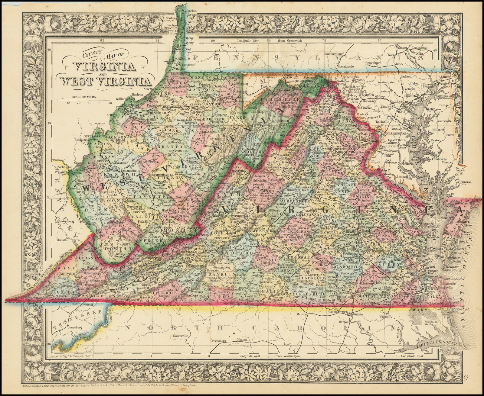 County Map of Virginia and West Virginia - Barry Lawrence Ruderman ...