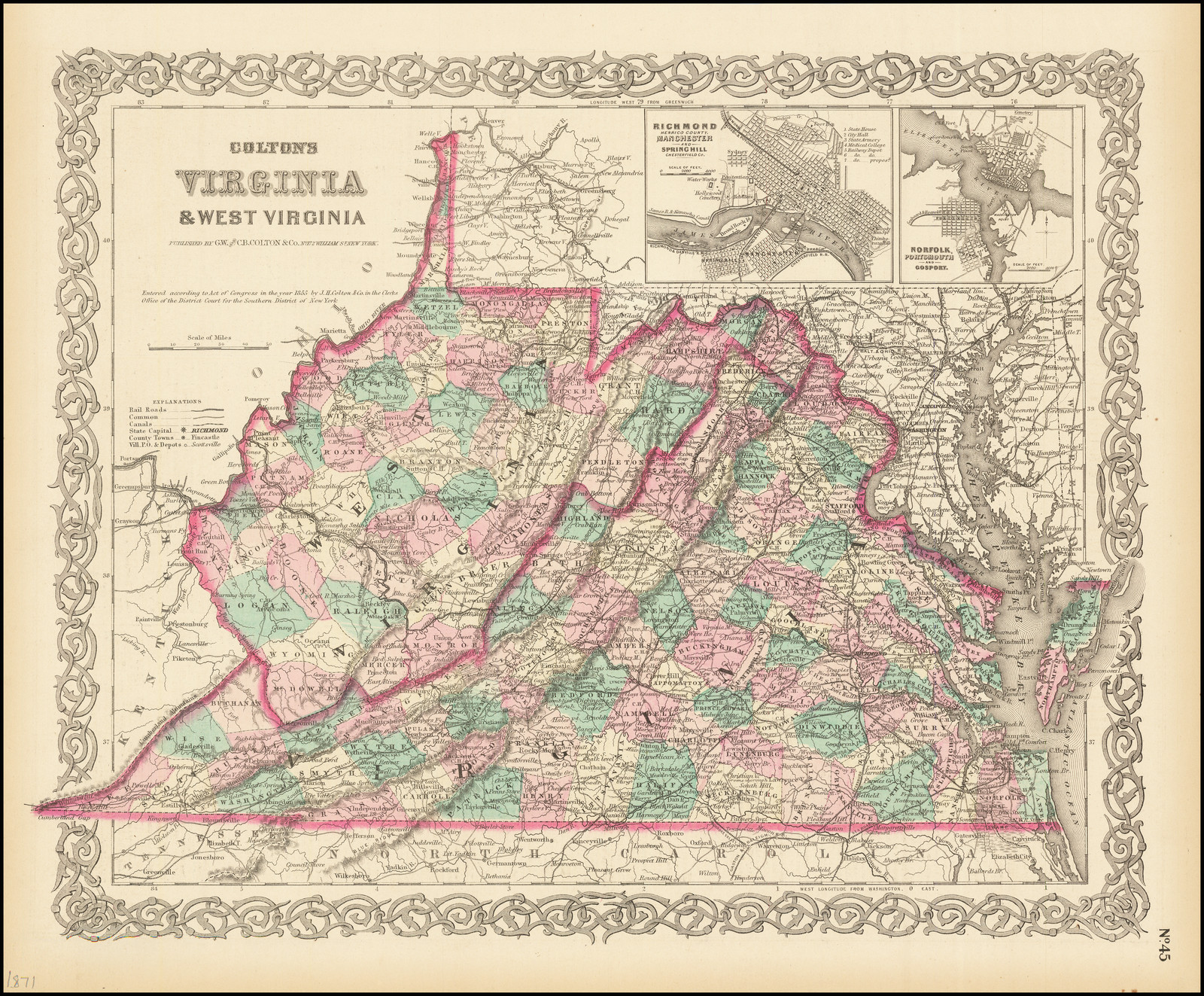Colton's Virginia and West Virginia - Barry Lawrence Ruderman Antique ...
