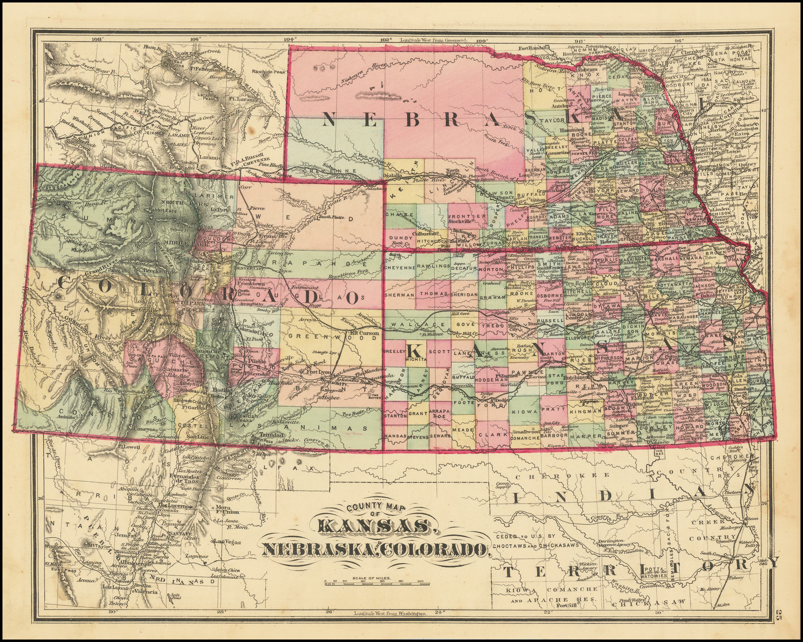 County Map of Kansas, Nebraska and Colorado. - Barry Lawrence Ruderman ...