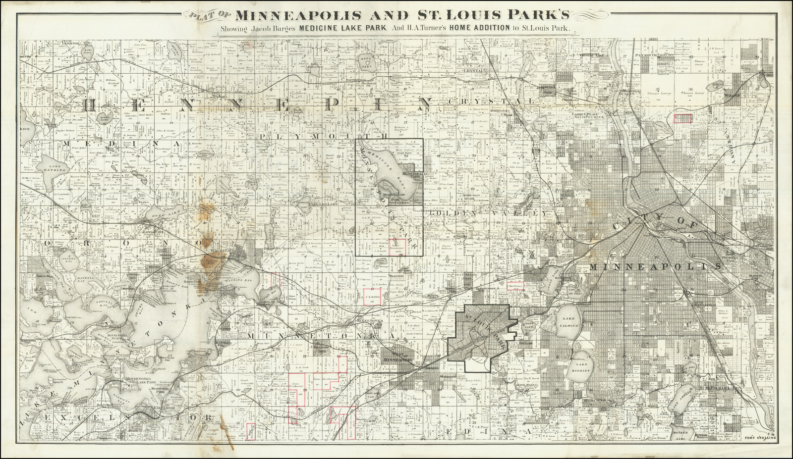 Plat of Minneapolis and St. Louis Park's Showing Jacob Barge's Medicine ...