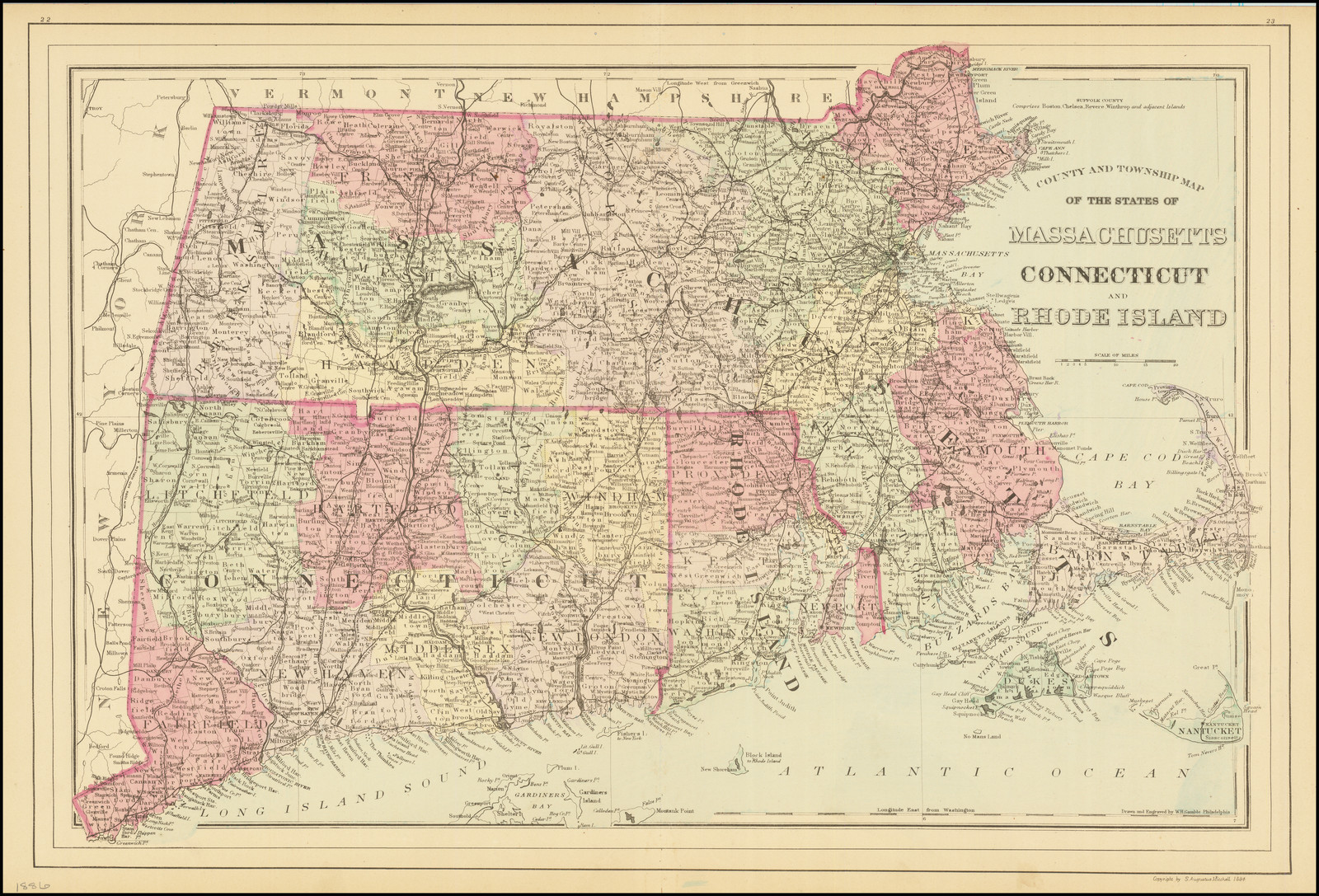 County and Township Map of the States of Massachusetts Connecticut and ...