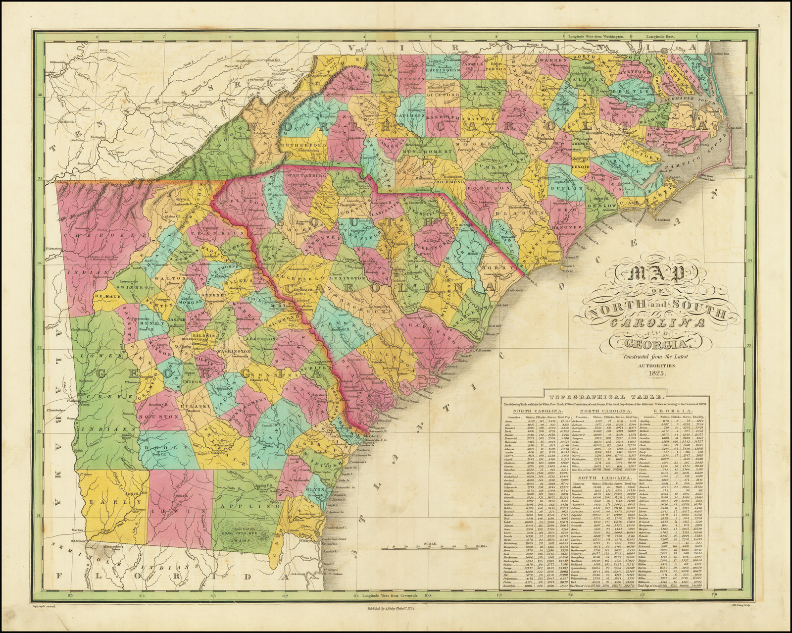 Map Of North and South Carolina And Georgia, Constructed from the ...