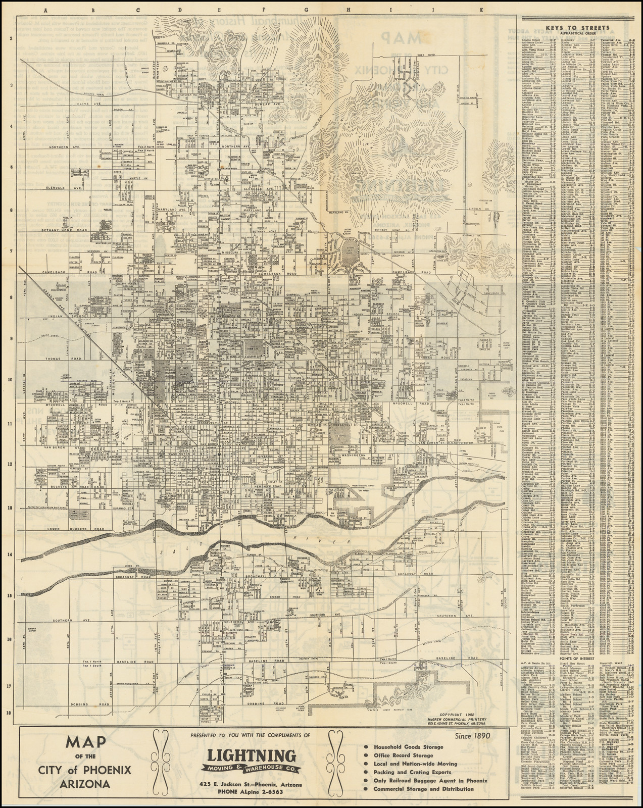 Phoenix Street Map Vintage