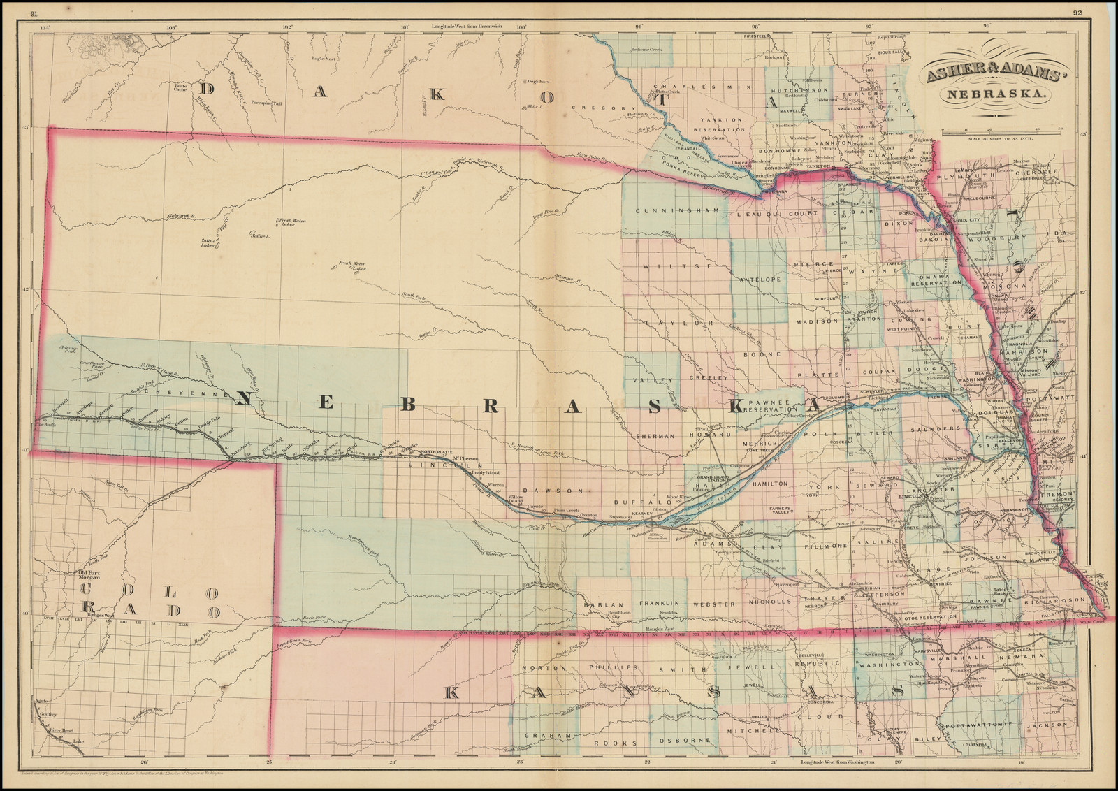Asher & Adams' Nebraska - Barry Lawrence Ruderman Antique Maps Inc.
