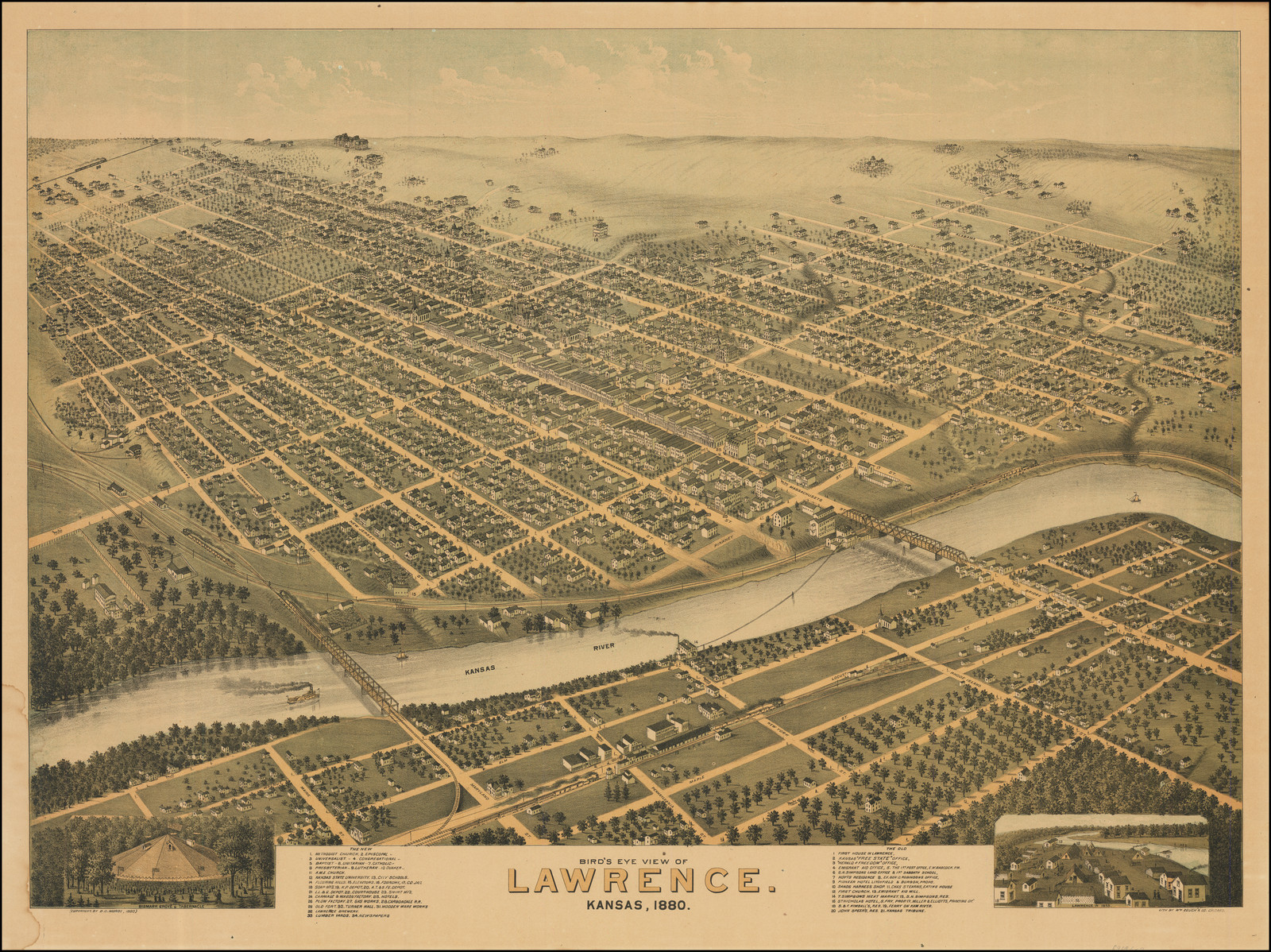 Bird's Eye View of Lawrence. Kansas, 1880 - Barry Lawrence Ruderman ...