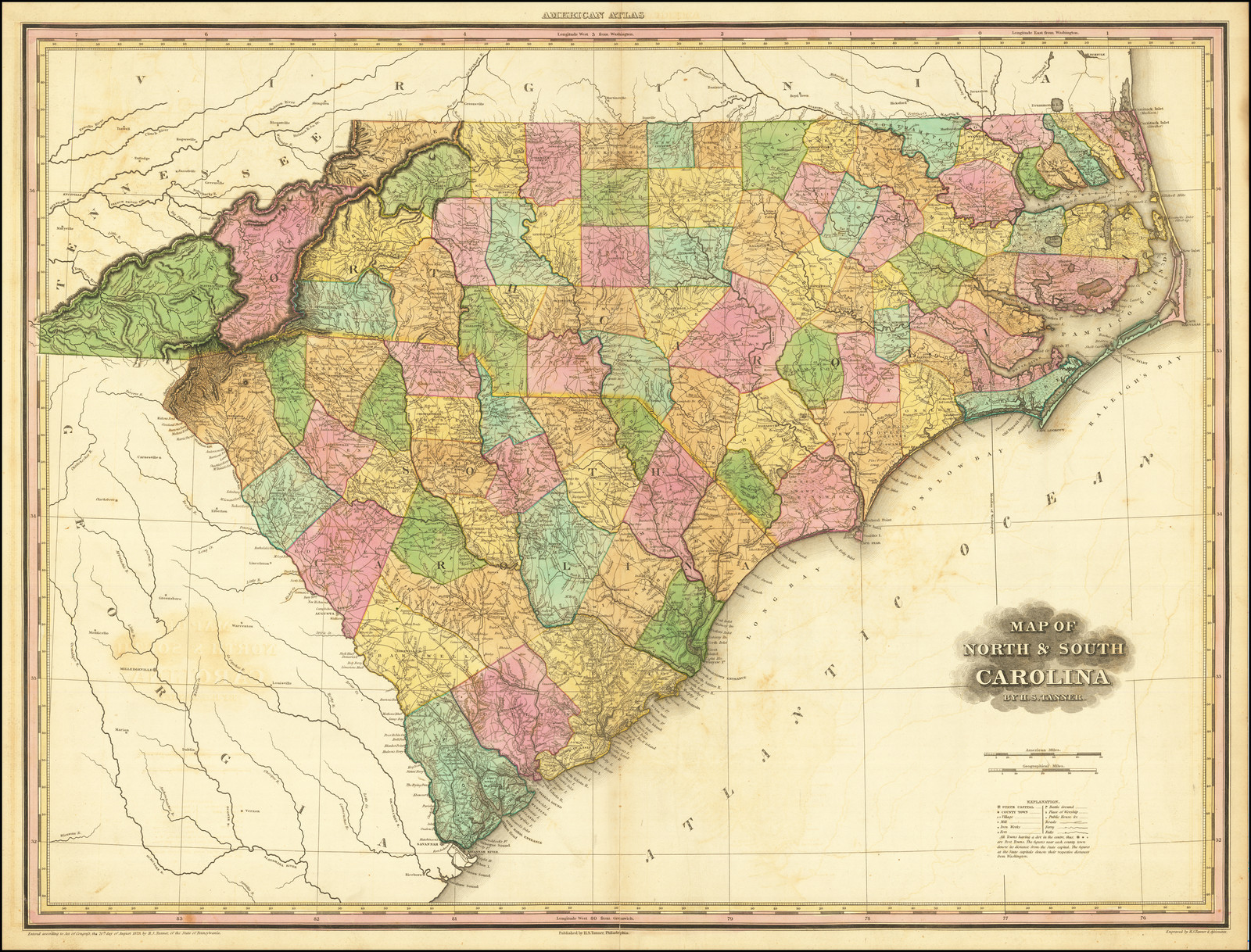Map of North & South Carolina. By H.S. Tanner - Barry Lawrence Ruderman ...