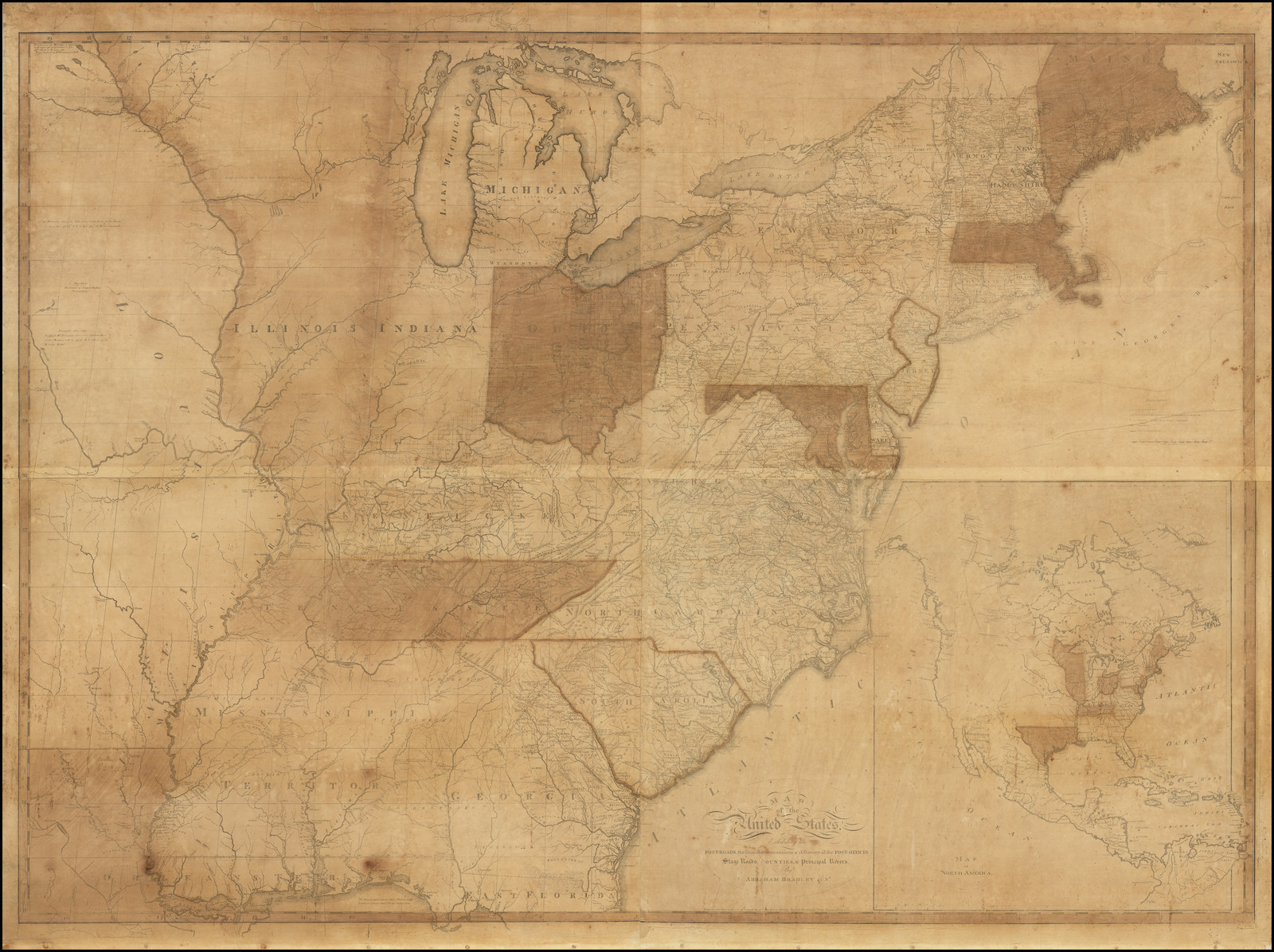 Map of the United States Exhibiting the Post-Roads, the situations ...