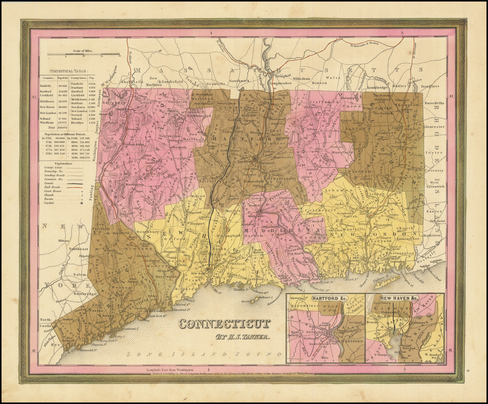 Connecticut by H. S. Tanner - Barry Lawrence Ruderman Antique Maps Inc.