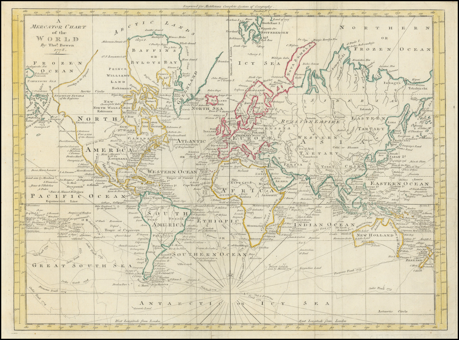 A Mercator Chart of the World By Thos. Bowen - Barry Lawrence Ruderman ...