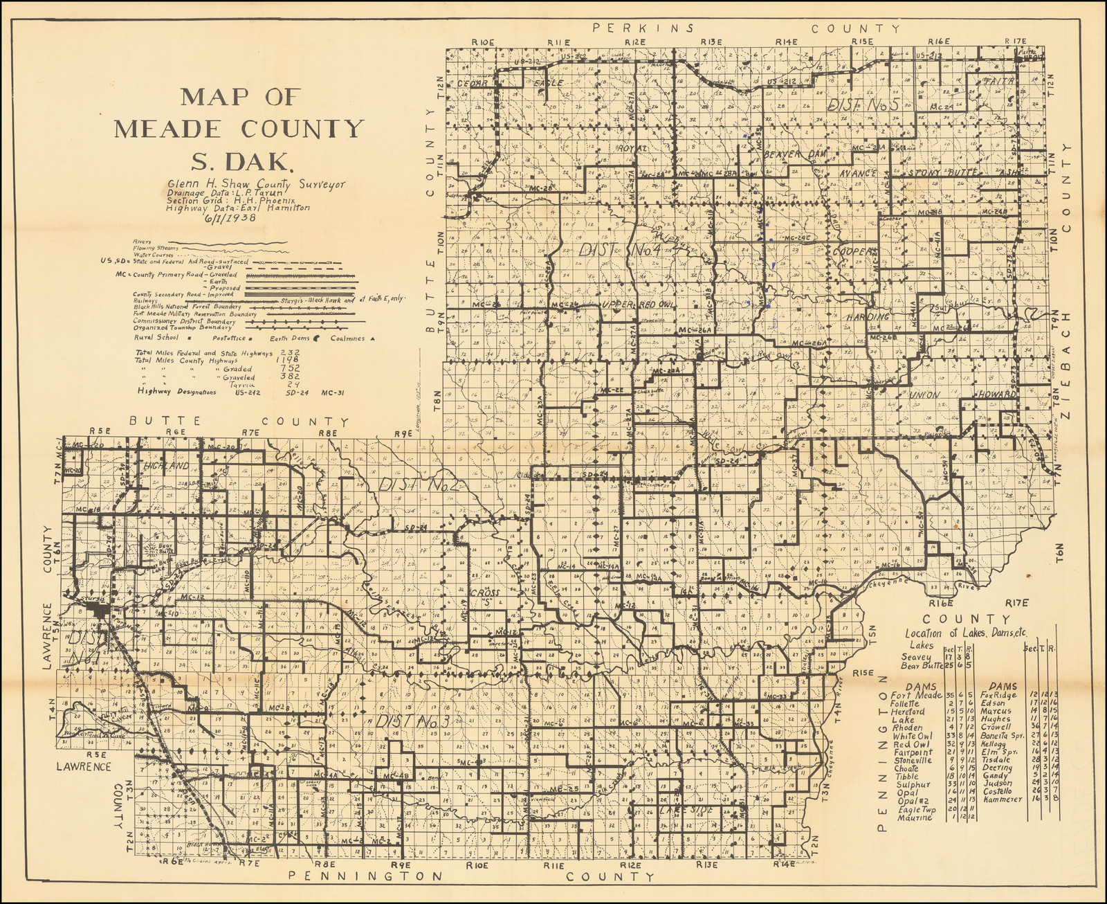[ Sturgis Motor Cycle Rally -- First Year ] Map of Mead County, S. Dak ...