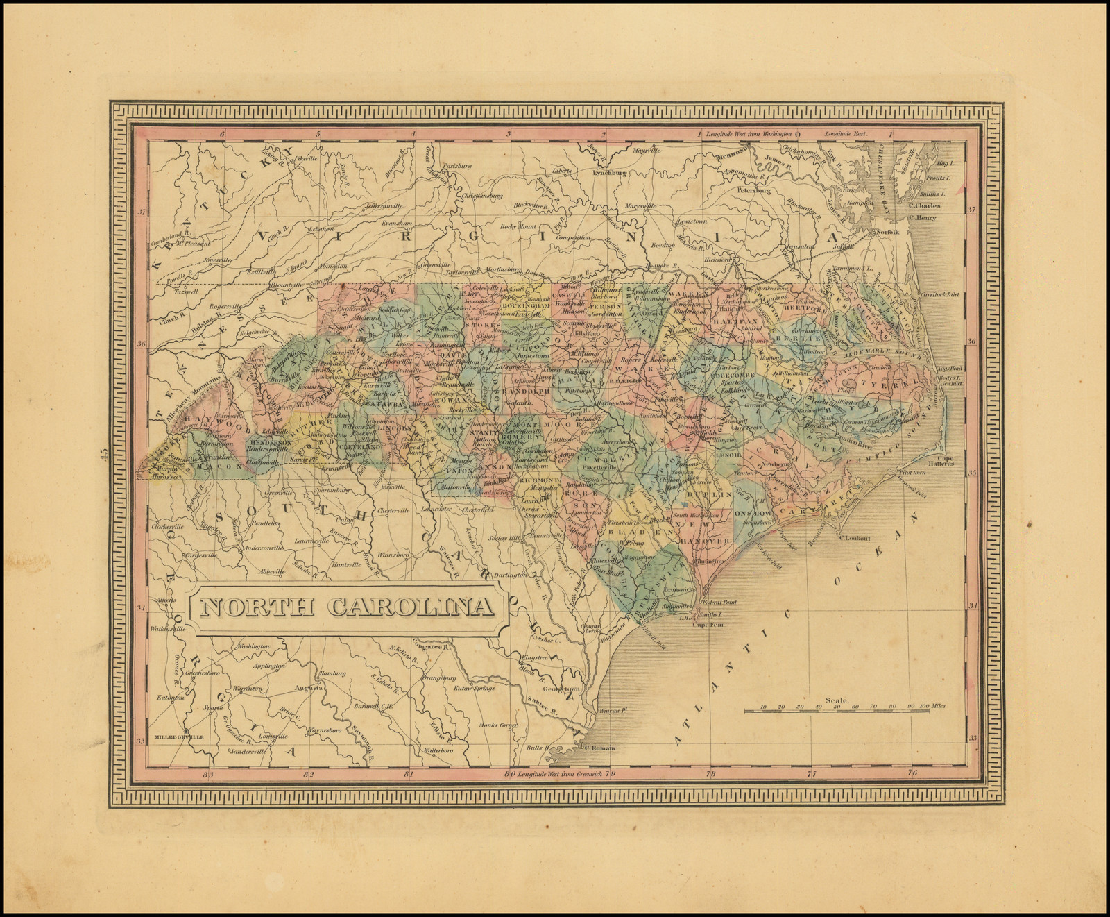 North carolina geographical map