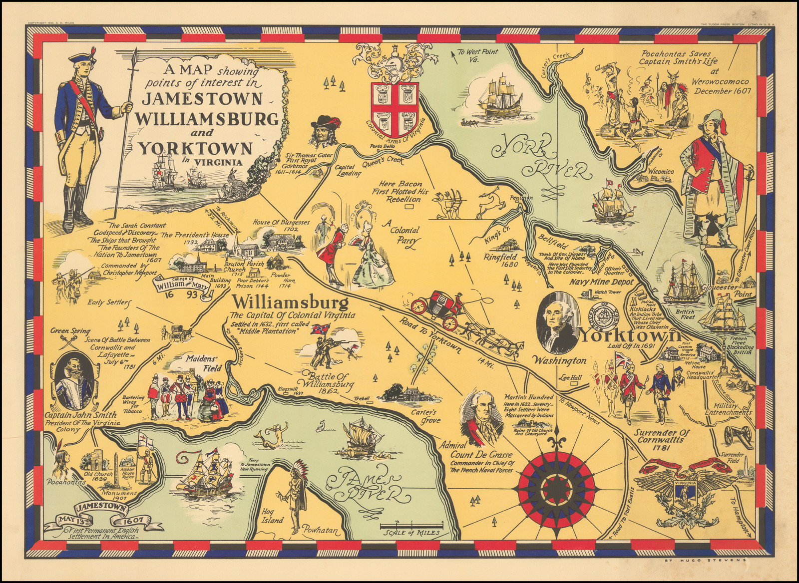 A Map showing points of interest in Jamestown Williamsburg and Yorktown ...