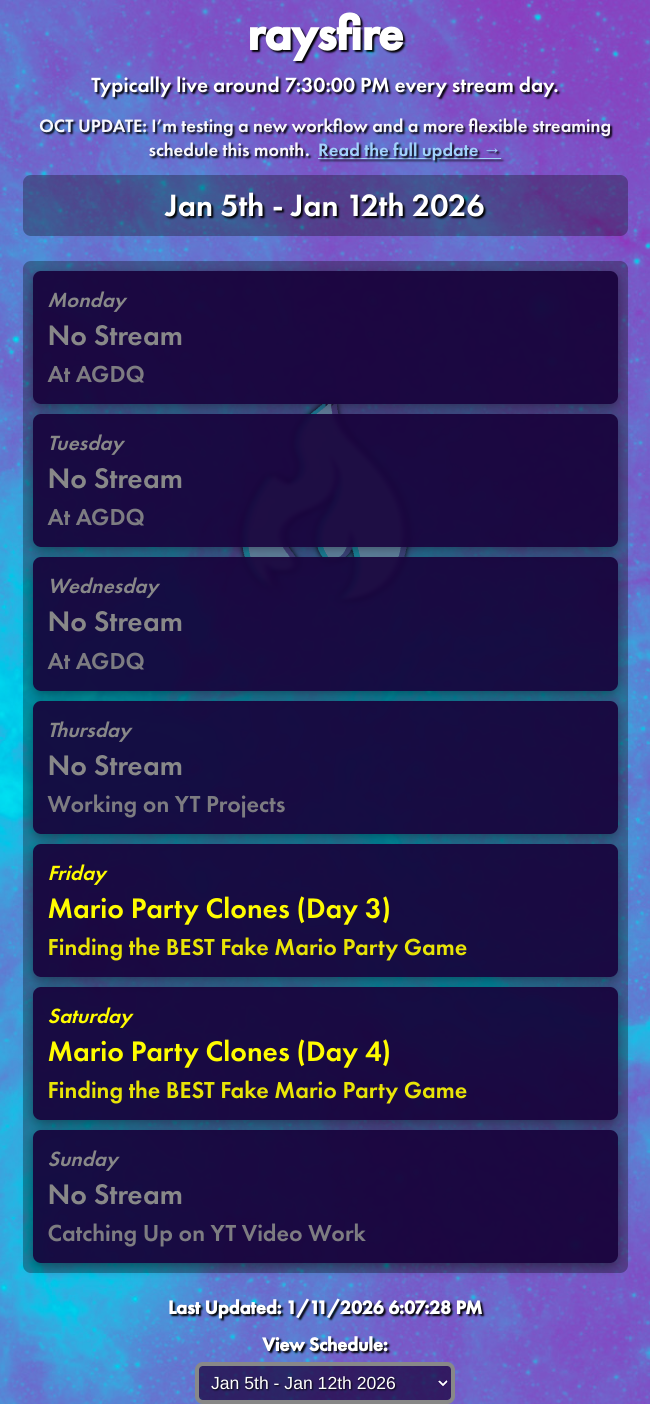 raysfire stream schedule