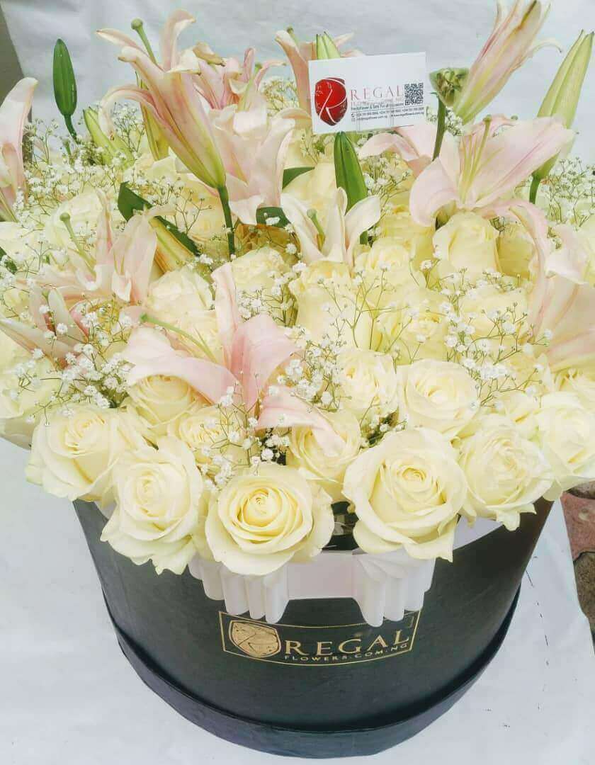 VIP WHITE ROSES, LILIES AND MILLION STARS BOUQUET - White Roses, Lilies ...