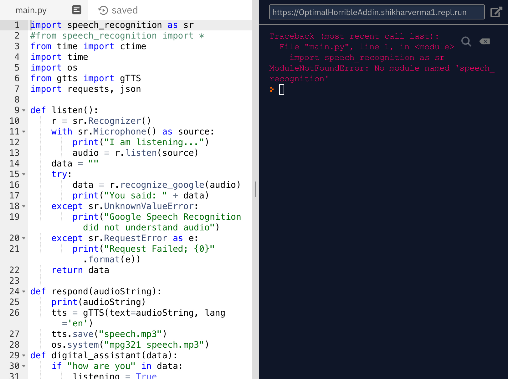 Import Speech recognition - Replit