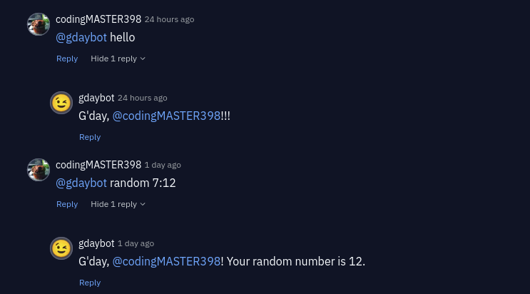 Replit comments G'day bot - Replit