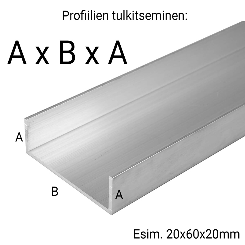 U-Profiilit Alumiini 15x15x15x2mm 6000mm