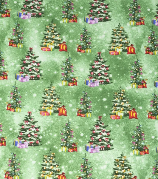 SINGER Trees & Presents on Green Christmas Cotton Fabric by Singer ...