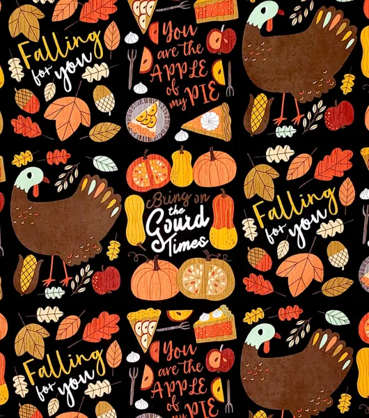 Alexander Henry Bring on the Gourd Times on Black Cotton Fabric by ...