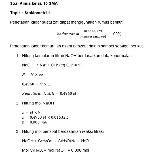 Dalam penetapan kadar kemurnian asam benzoat, dala... Dalam penetapan kadar kemurnian asam benzoat, dala...