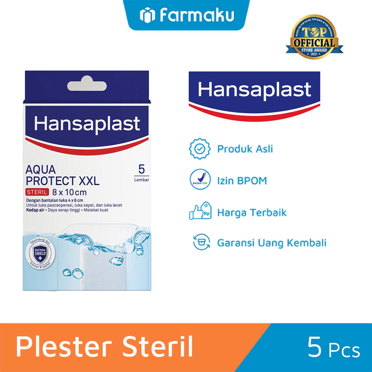 Hansaplast Aqua Protect Steril XXL Plester Kedap Air Box 5 Lembar | Farmaku Hansaplast Aqua Protect Steril XXL Plester Kedap Air Box 5 Lembar | Farmaku