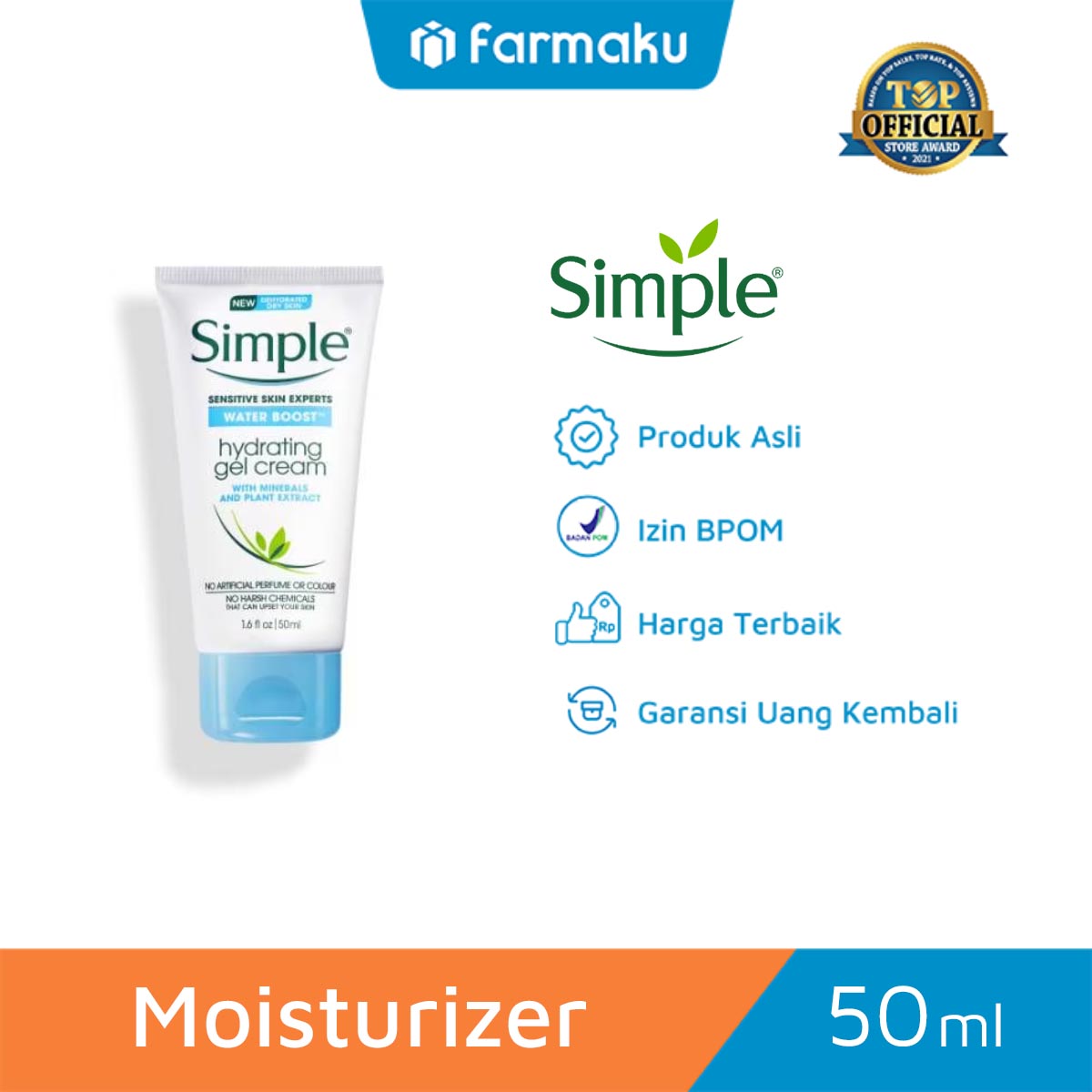 Simple Water Boost Moisturiser Hydrating Gel Cream 50 ml | Farmaku Simple Water Boost Moisturiser Hydrating Gel Cream 50 ml | Farmaku