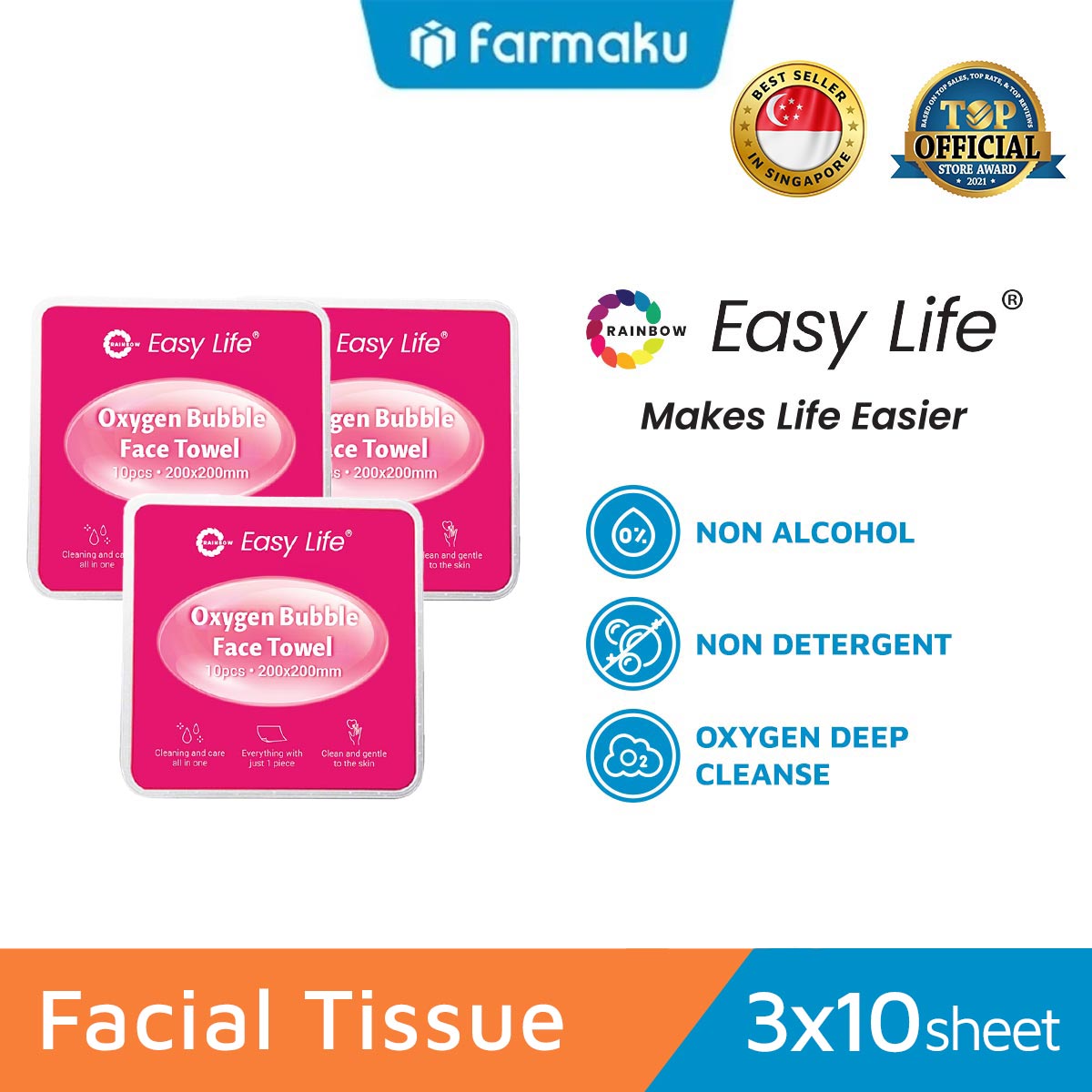 Value Pack Easy Life Tissue Oxygen Bubble Face Towel Pack 10 Pieces Isi ...