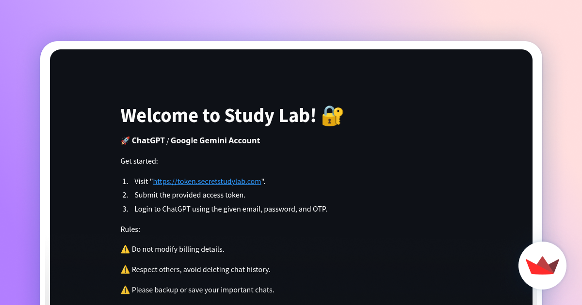 Study Lab Token Generator