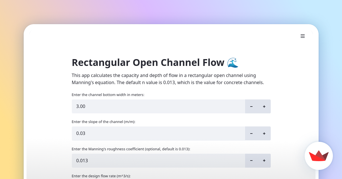 rectangular_open_channel_flow · Streamlit