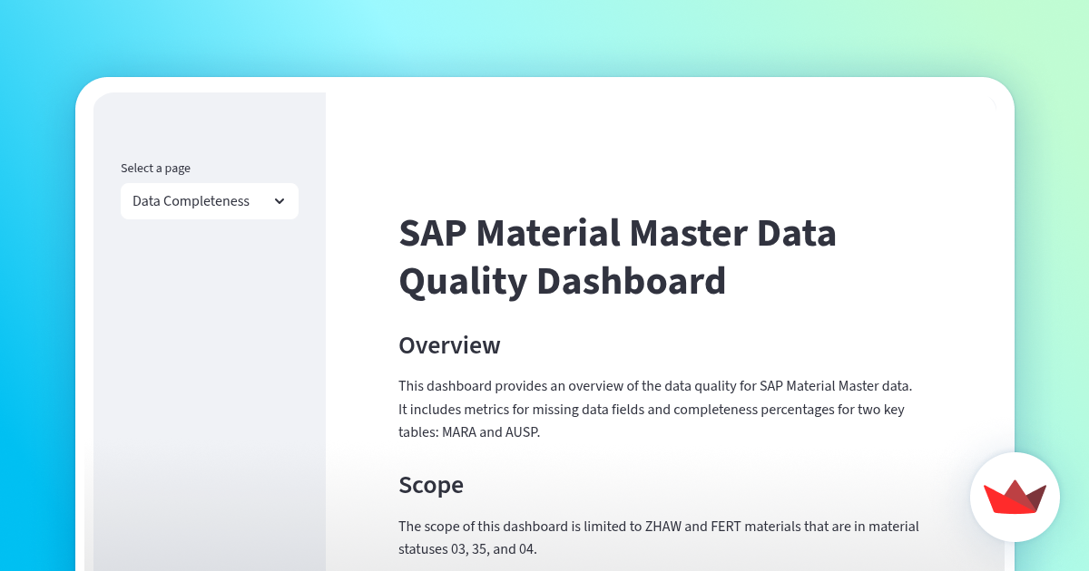 SAP Material Master Data Quality Dashboard