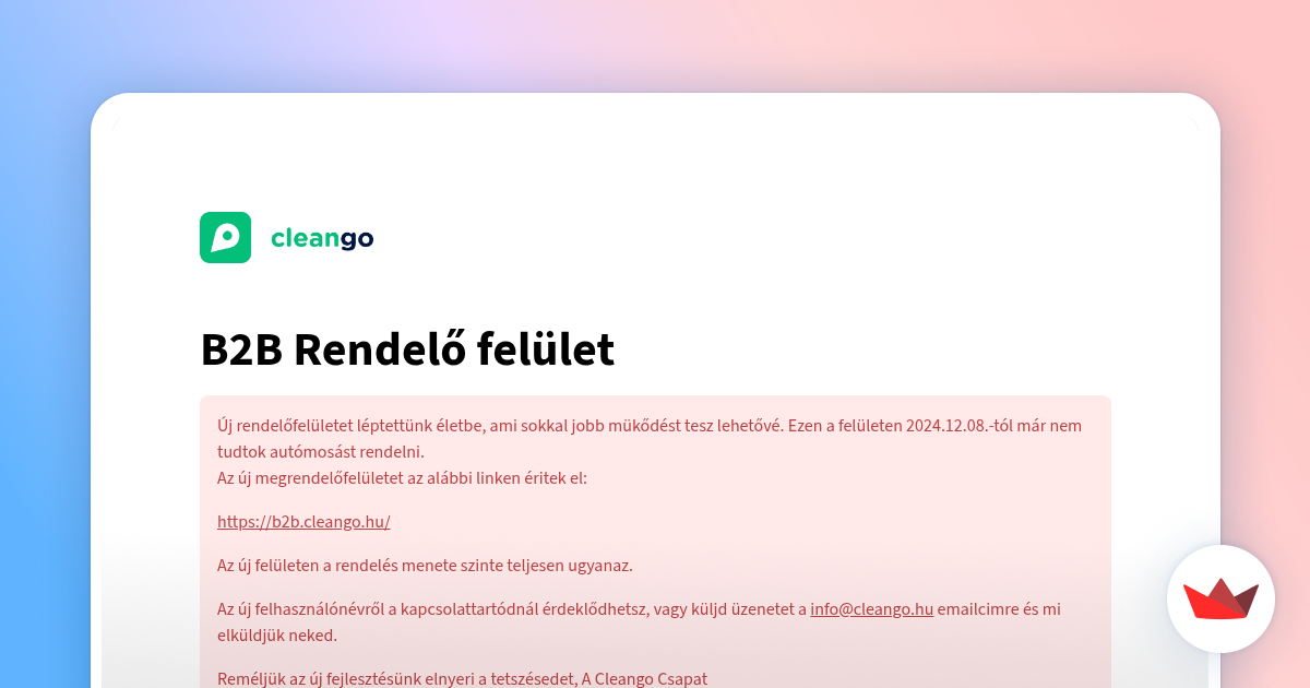 CleanGo - B2B Rendelő felület