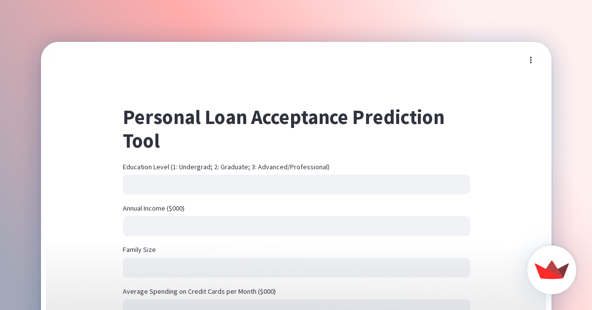 Personal Loan Prediction Tool · Streamlit 