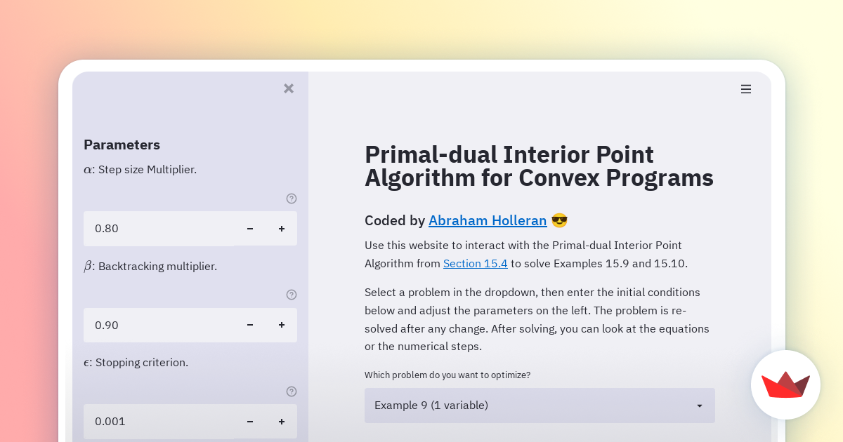 Convex Interior Point Algorithm · Streamlit