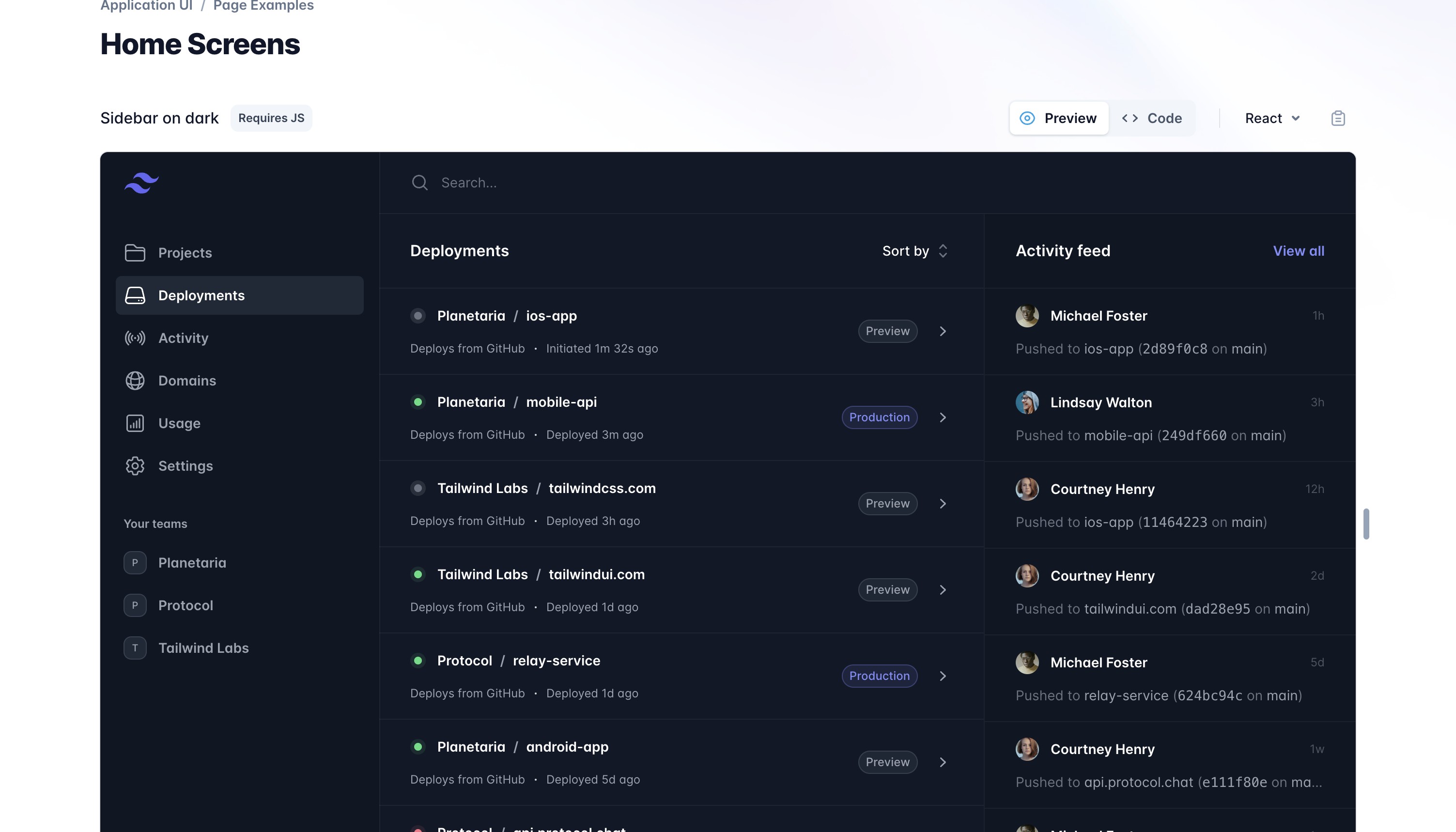 Home Screens - Official Tailwind CSS UI Components