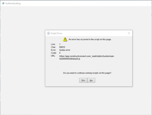 Script Error When Logging Into Constructconnect Takeoff Constructconnect Product Help 4369